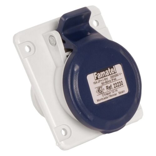 23230 | Famatel 16A 3 Pin 240V IP44 Angled Panel Socket - iee-egypt.com